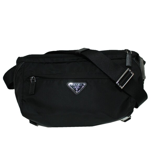 Prada | Bags | Prada Triangle Logo Plate Nylon Saffiano Leather Waist ...